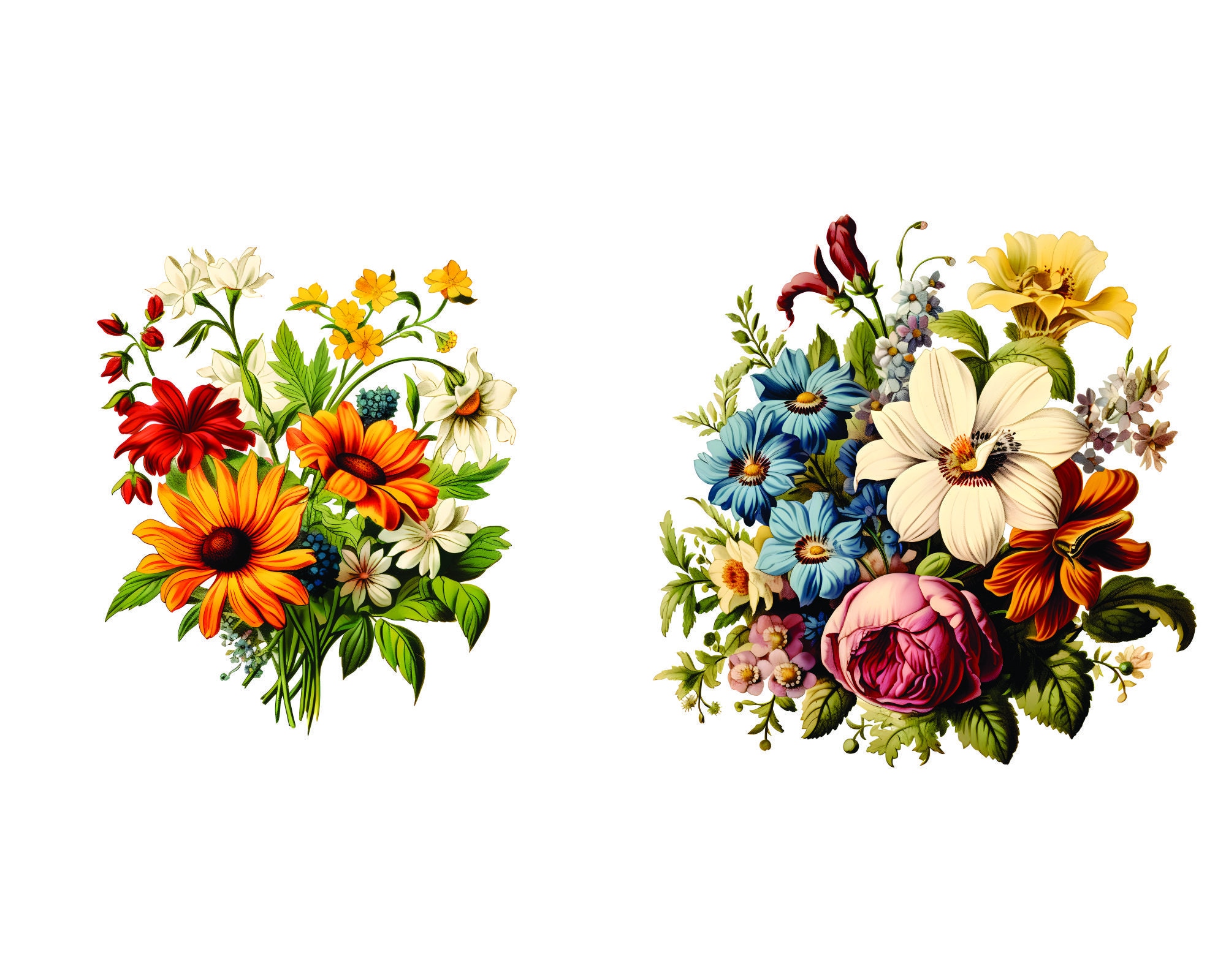 Vintage Flower Clipart, 14 Jpgs, Vintage Floral, Floral Clipart, Retro ...