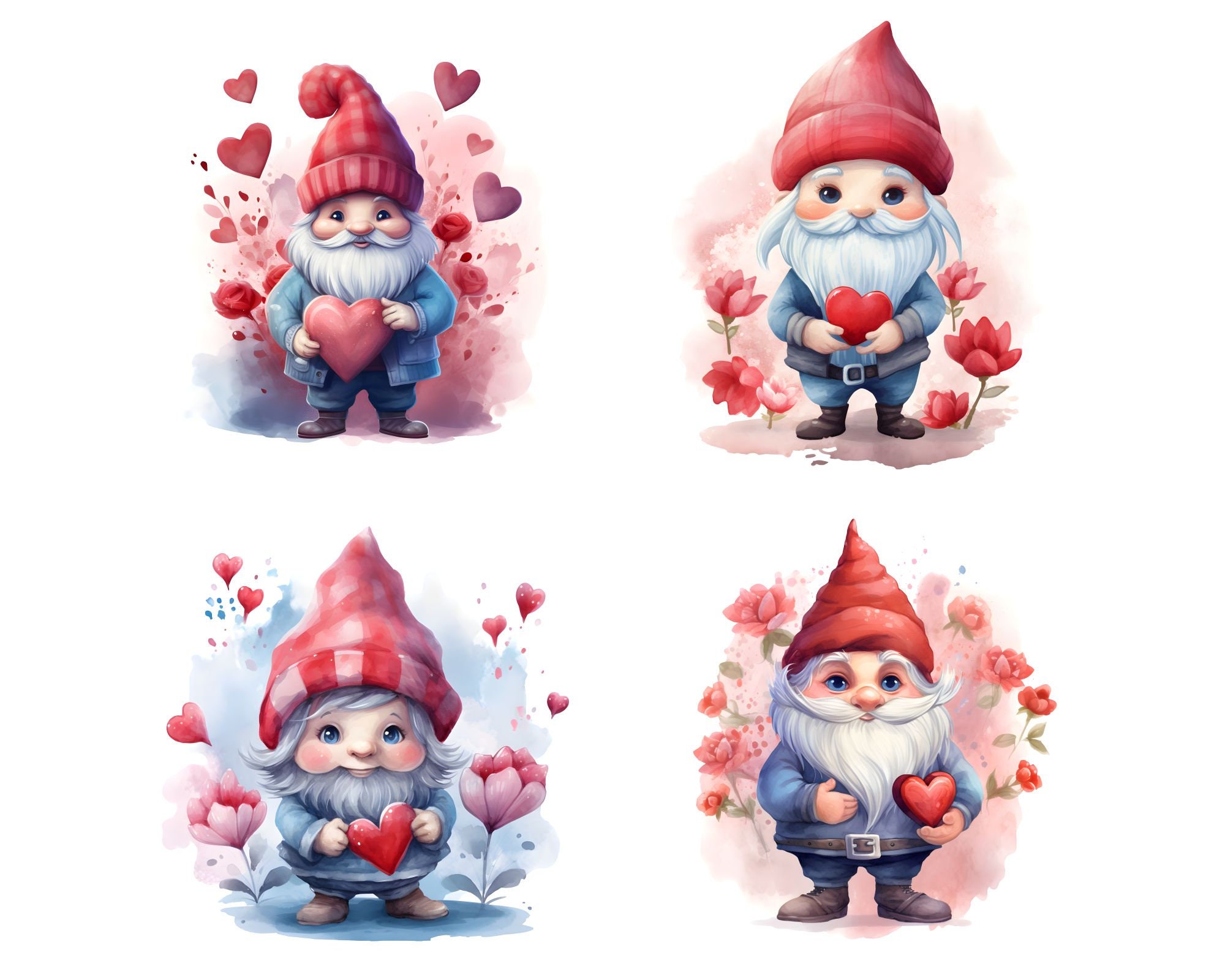 Watercolor Valentine Gnome Clipart, 18 PNG, Valentine Day Clipart ...