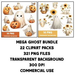 Mega Bundle Ghost Clipart, Ghost Png, Halloween Clipart, Sublimation ...