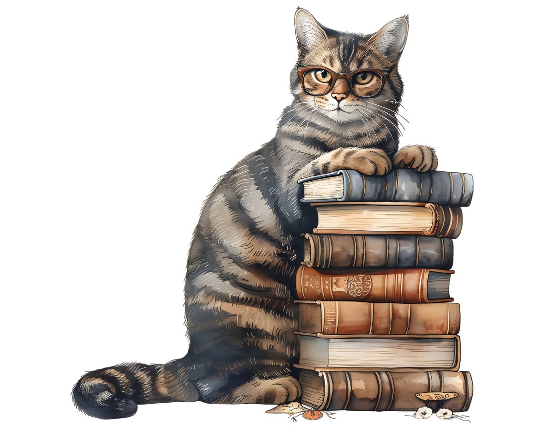 Cat With Books Clipart, 12 HQ PNG, Cute Cats Clip Art, Digital Paper ...