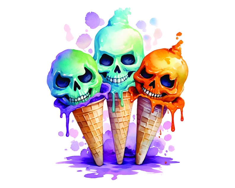 Watercolor Halloween Ice Cream Clipart: 20 Jpgs, Commercial Use ...