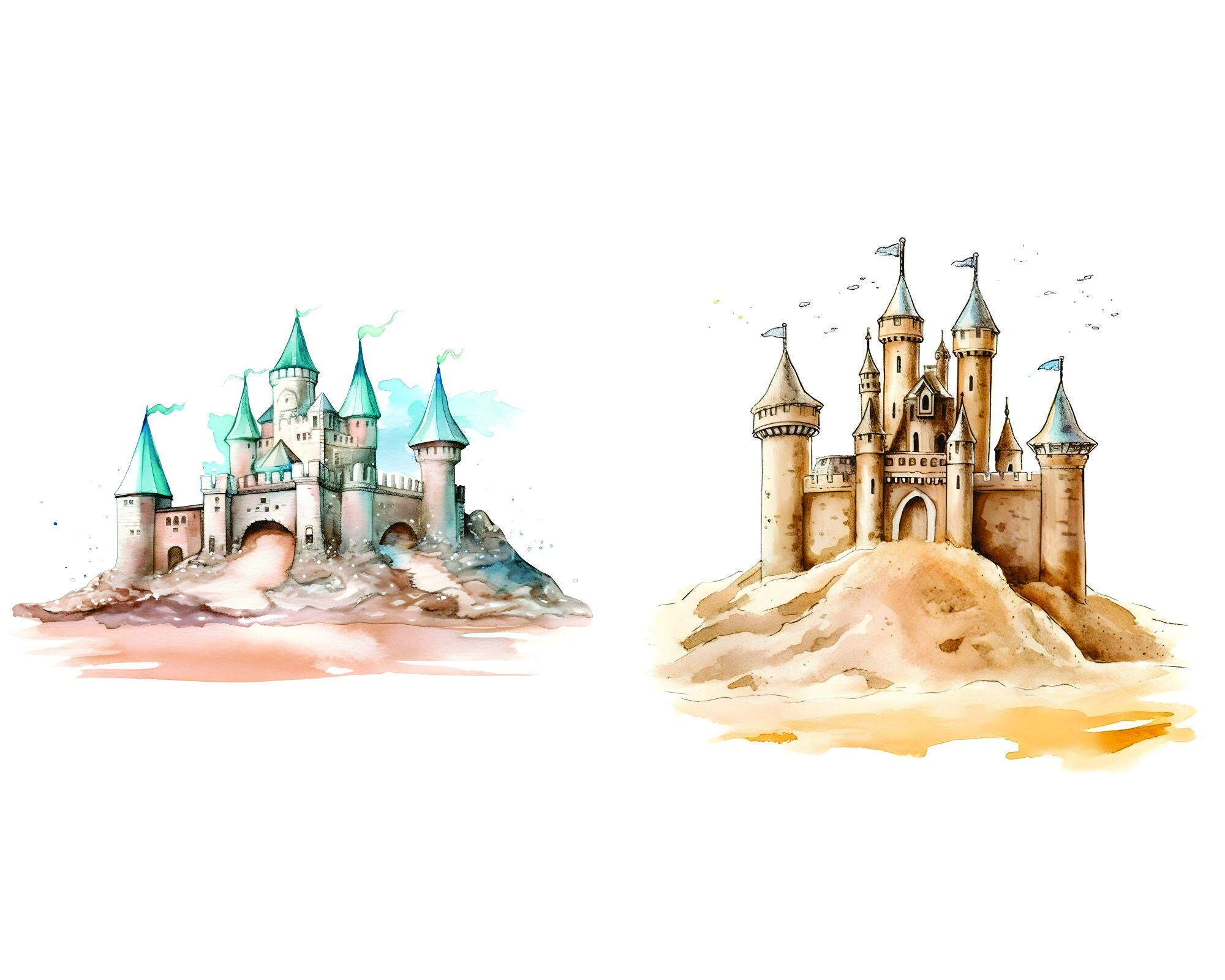 Watercolor Sandcastle Clipart 14 JPG Sand Castle Clipart - Etsy