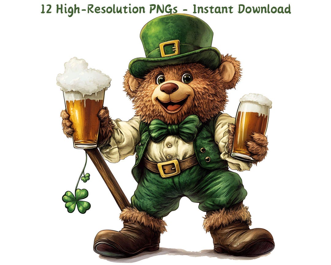 Vintage Teddy Bear Leprechaun With Beer Clipart, St. Patrick’s Day ...