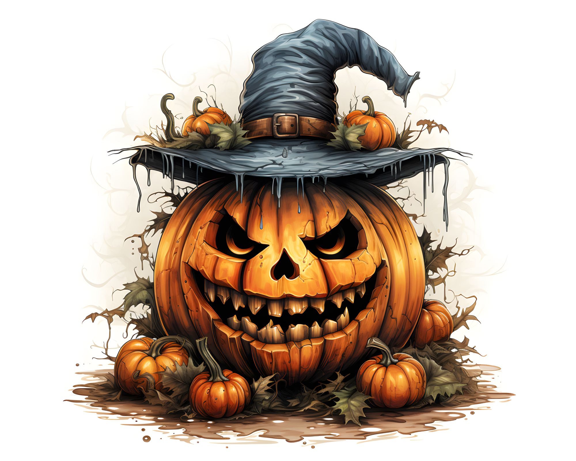 Halloween Scary Pumpkin Clipart, 14 Jpgs, Halloween Pumpkin, Watercolor ...