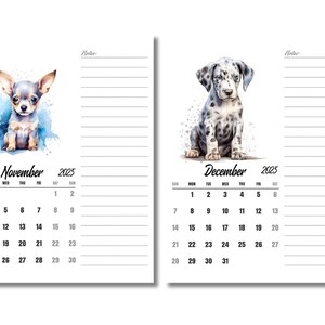 Watercolor Puppy Calendar 2025, Cute Puppies Calendar, Monday Sunday ...