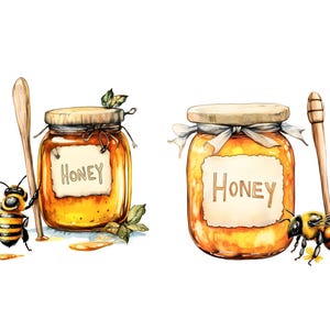 Watercolor Honey Jar Clipart, Bee and Honey Illustration, Honeycomb Art ...