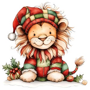 Cute Christmas Lion Clipart, 14 JPG, Whimsical Xmas Clip Art, Paper ...