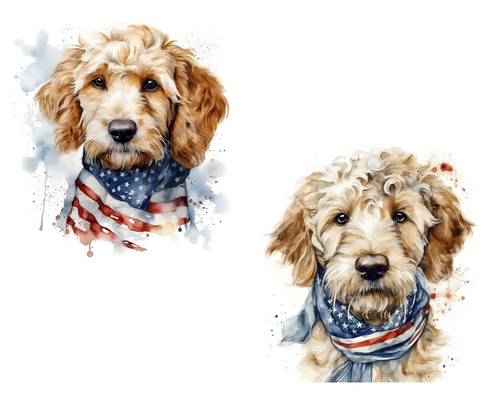 Watercolor Patriotic Golden Doodle Clipart: 4th of July (digital) - Etsy