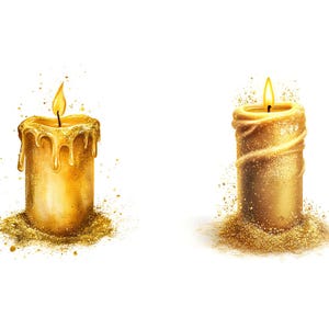Golden Candle Clipart, 16 JPG, Watercolor Christmas Candle, Card Making ...