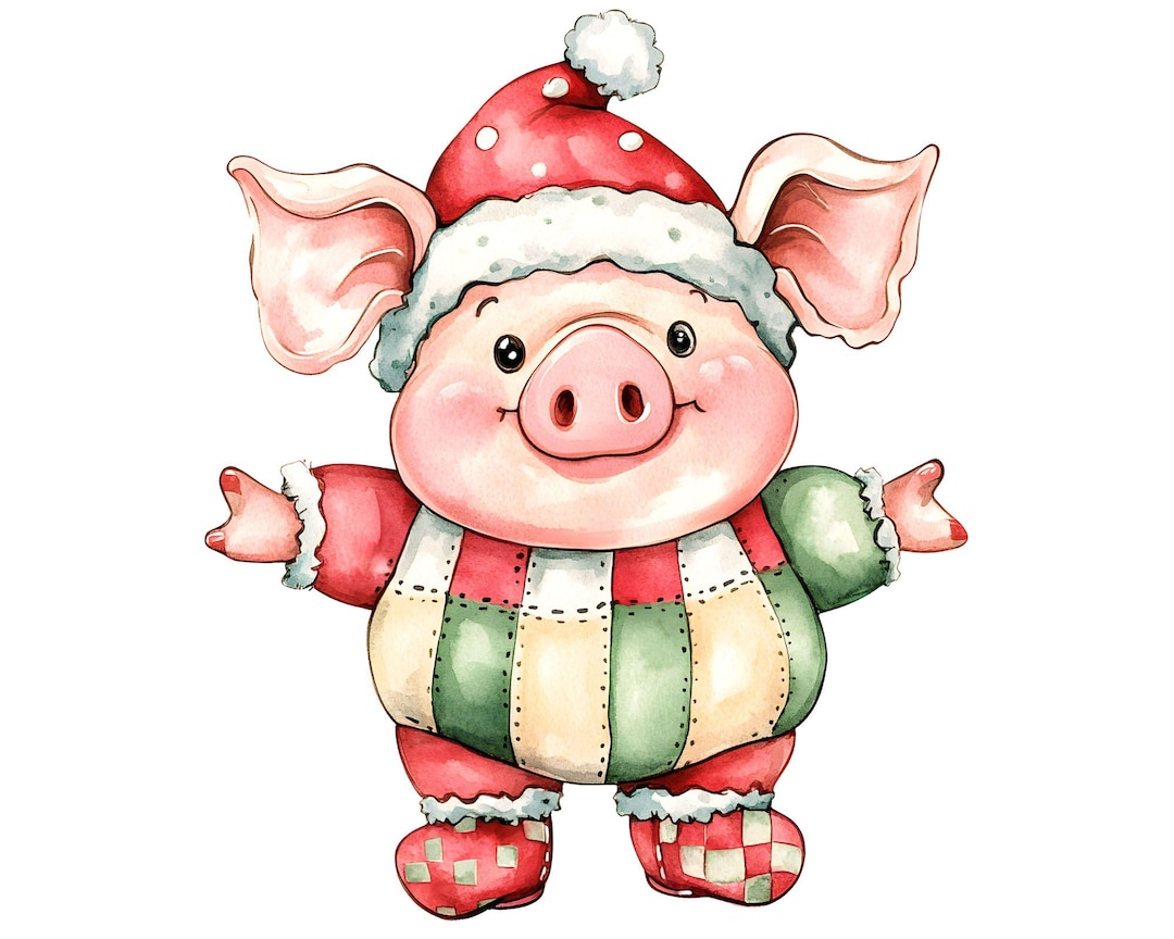Cute Christmas Pig Clipart, 14 JPG, Whimsical Xmas Clip Art, Paper ...