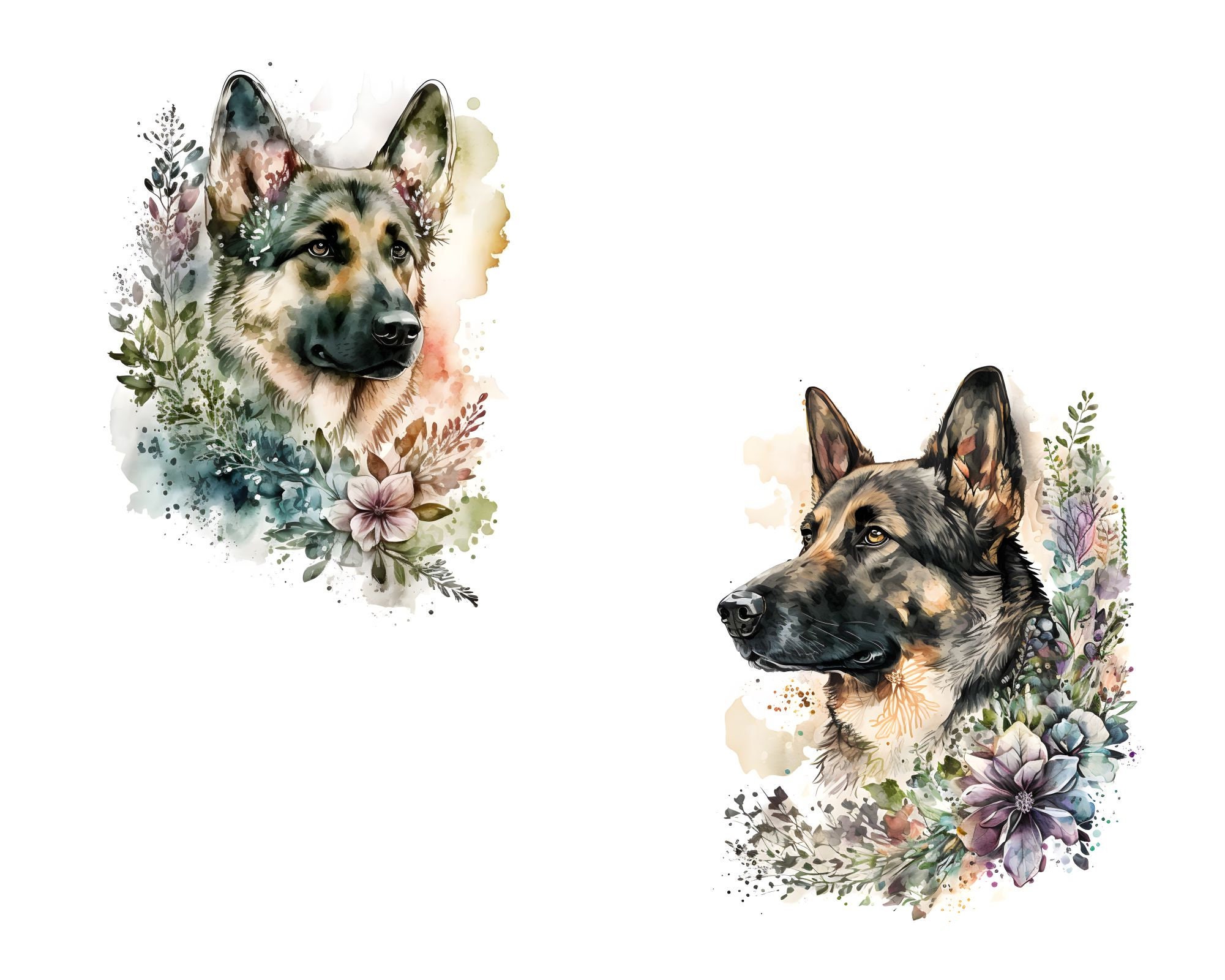Spring German Shepherd Clipart 12 JPG Watercolor German - Etsy