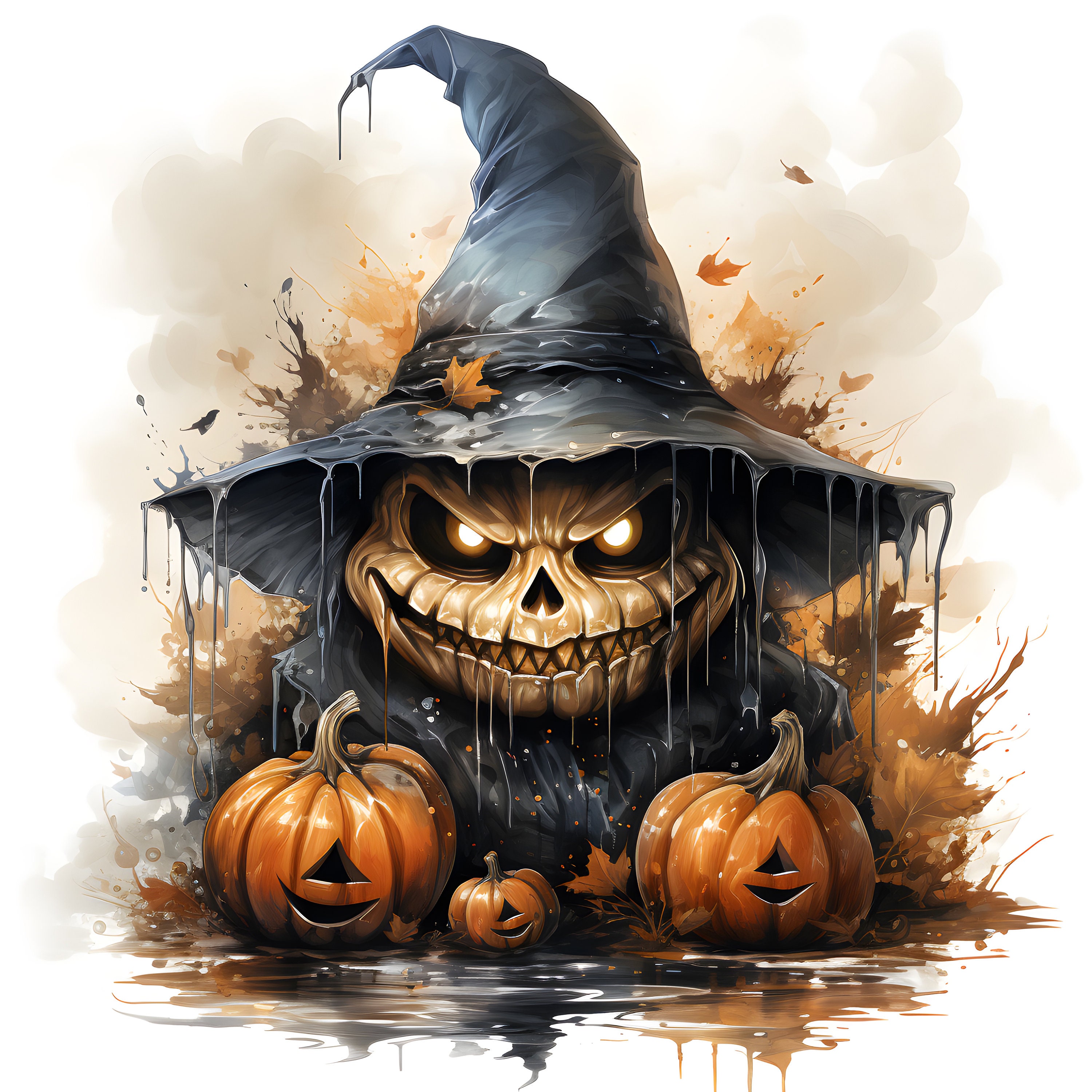 Scary Pumpkin Clipart 12 Jpgs Halloween Pumpkin Witch Hat - Etsy UK