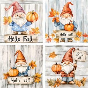 Hello Fall Gnome Illustrations, 24 JPG, Scrapbooking Images, Card ...