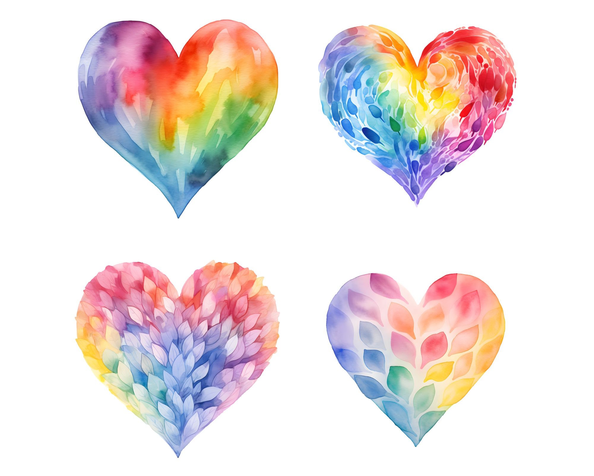 Watercolor Rainbow Heart Clipart: 24 PNG Graphics (digital Download) - Etsy
