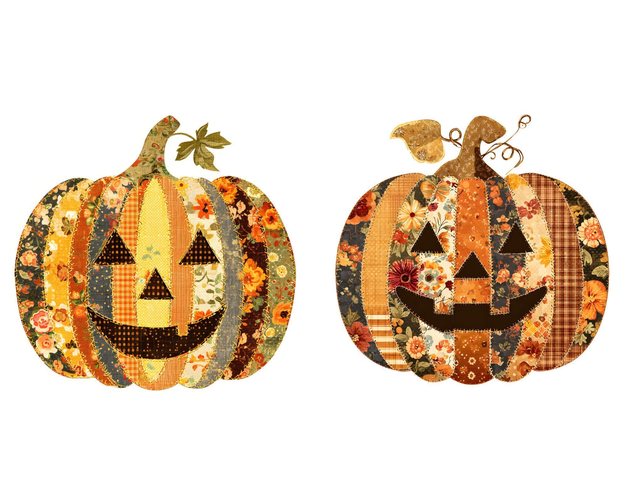 Patchwork Jack-o-lantern Halloween Clipart – 14 JPG Files | Quilted ...