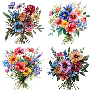 Watercolor Flower Bouquet Clipart, 24 High Quality JPG, Floral Clip Art ...