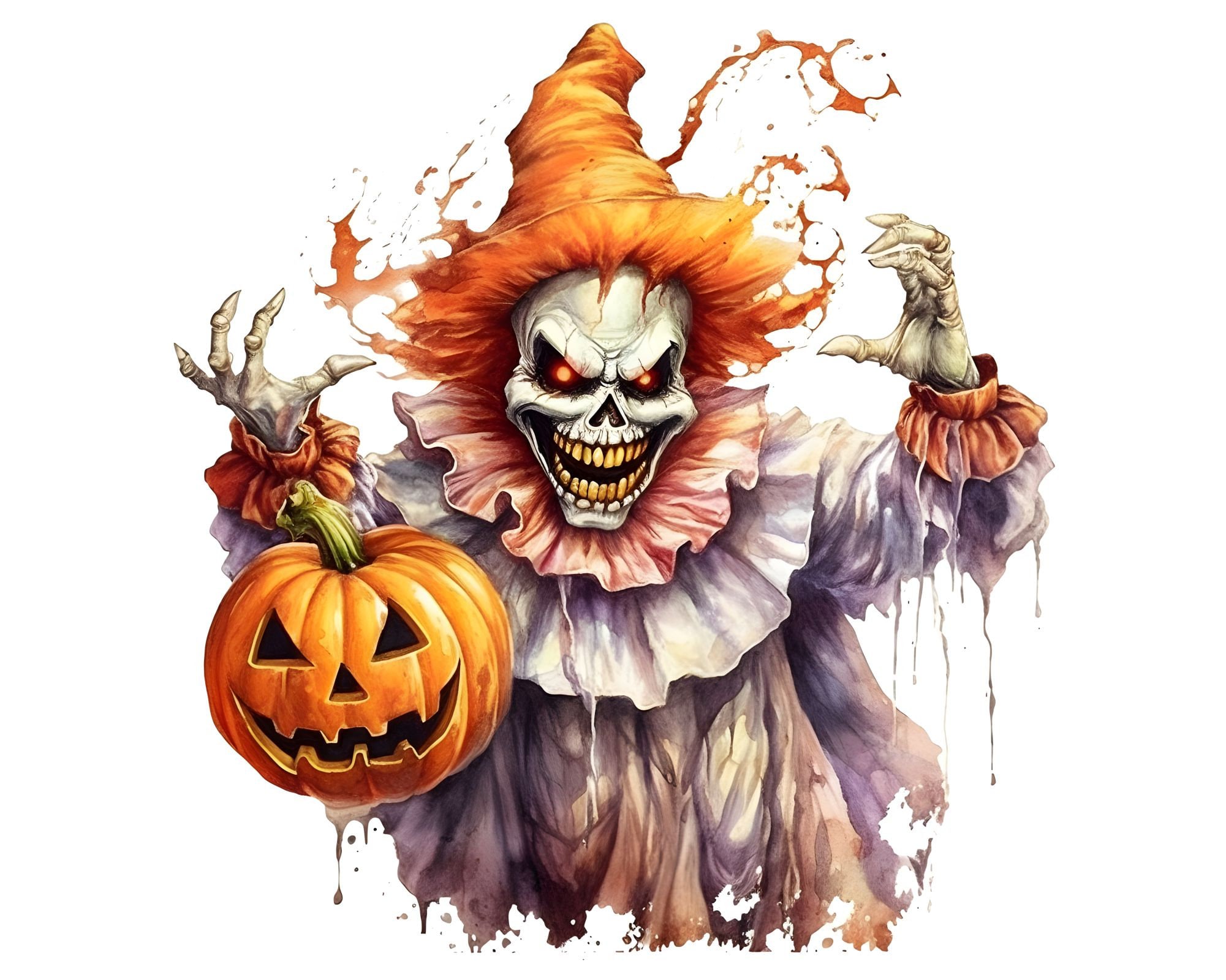 Halloween Scary Clown Clipart 14 Jpgs Watercolor Clown - Etsy