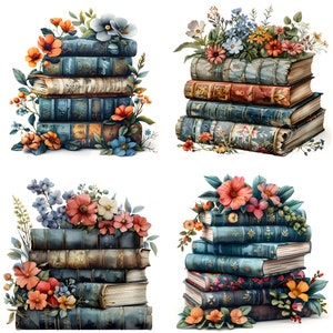 Floral Books Clipart: Stack of Books Jpgs (digital Download) - Etsy
