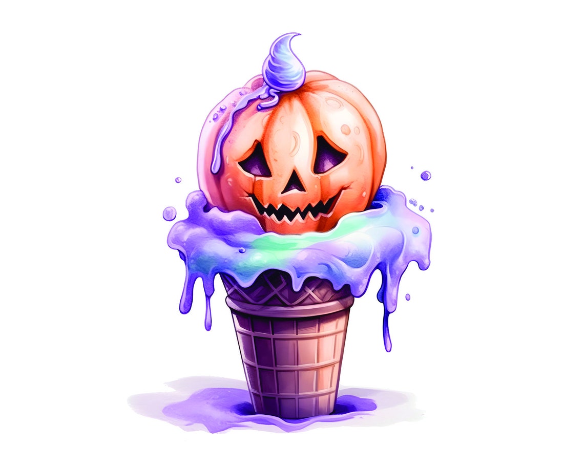 Watercolor Halloween Ice Cream Clipart: 20 Jpgs, Commercial Use ...