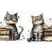 Cat With Stack of Books Clipart, 16 JPG, Watercolor Kitten, Cute Cat ...