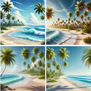Tropical Beach Digital Paper, 14 JPG Palm Tree Backgrounds, Watercolor ...