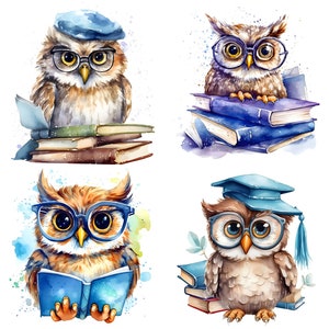 Bookworm Owl Clipart, 14 JPG, Watercolor Owl Clipart, Owl Clip Art ...