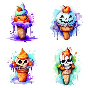 Halloween Ice Cream Clipart, 20 Jpgs, Watercolor Ice Cream, Halloween ...