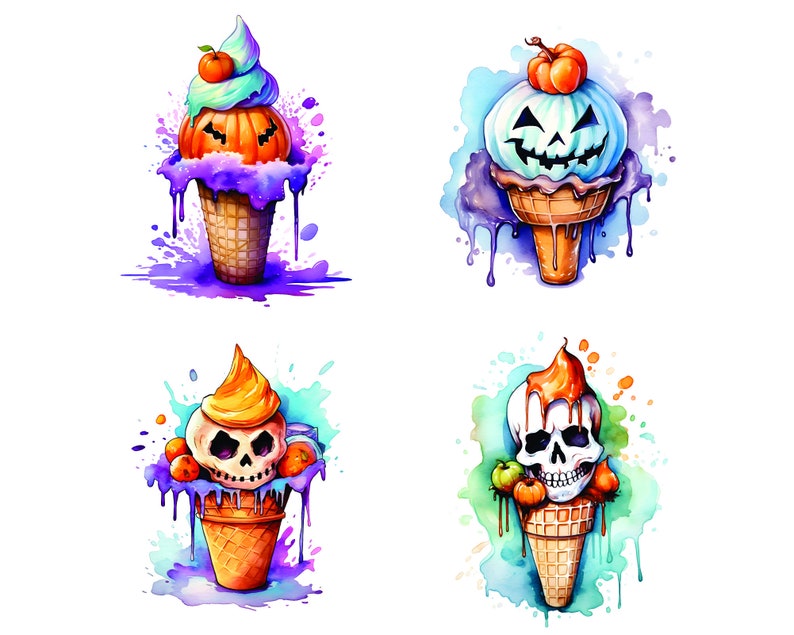 Halloween Ice Cream Clipart, 20 Jpgs, Watercolor Ice Cream, Halloween ...