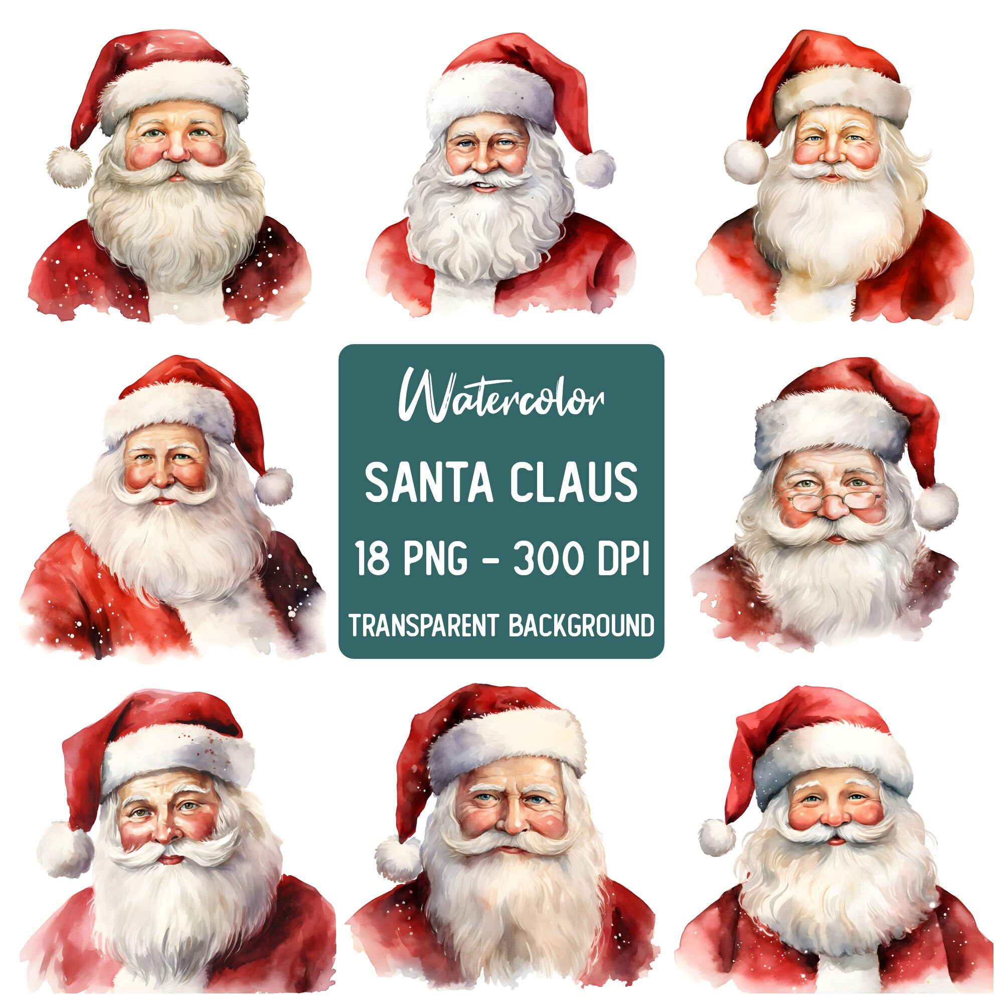Santa Claus PNG Santa Clipart Watercolor Santa Christmas - Etsy