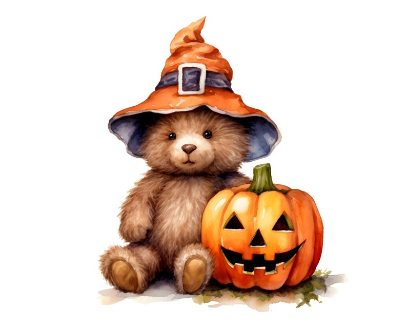 Halloween Teddy Bear Clipart, 14 JPG, Watercolor Teddy Bear, Halloween ...