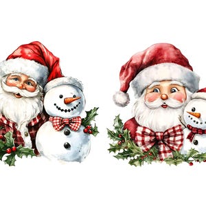 Santa With Snowman Clipart, 12 JPG, Printable Christmas Clip Art, Card ...
