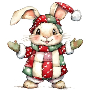 Cute Christmas Bunny Clipart, 14 JPG, Whimsical Xmas Clip Art, Paper ...