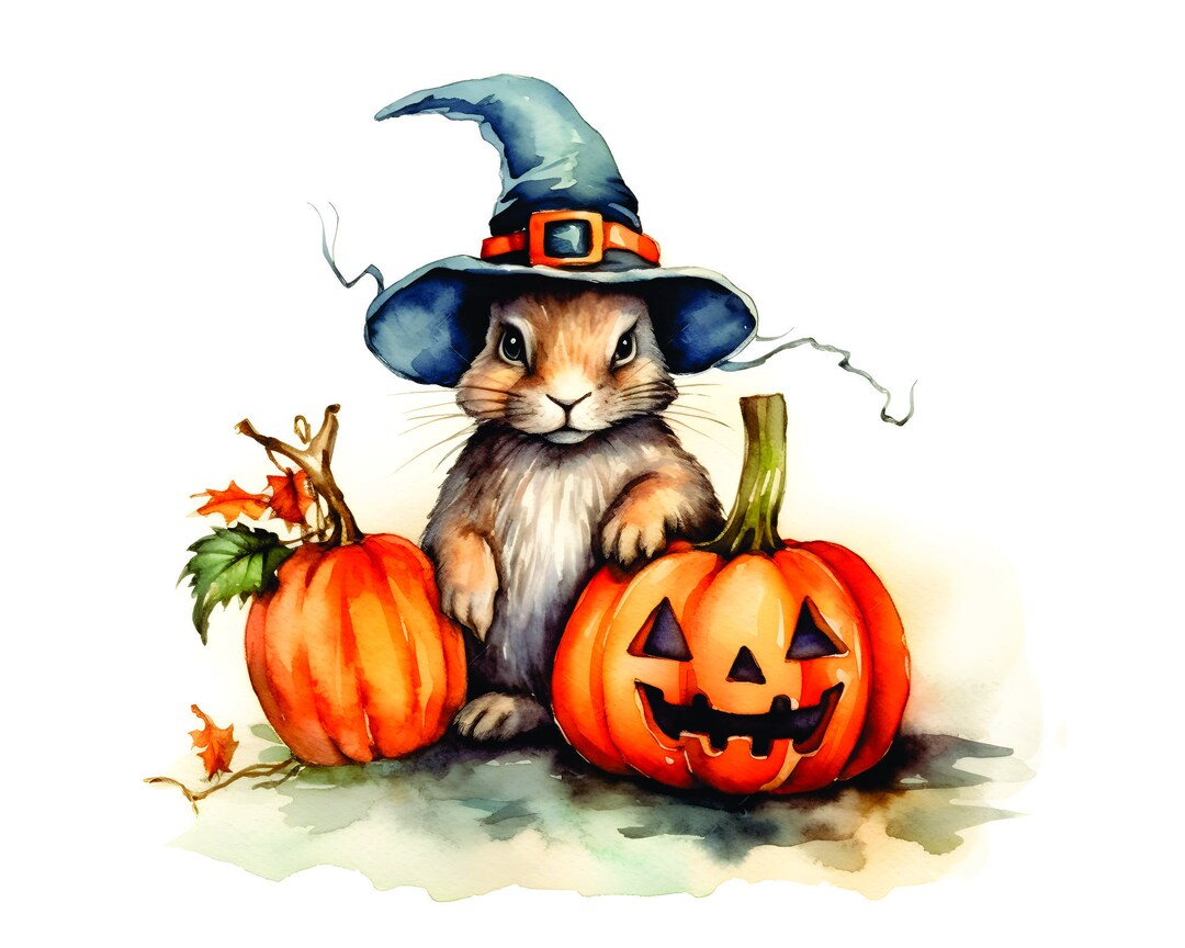 Halloween Rabbit Clipart, 16 Jpgs, Watercolor Rabbit, Halloween Clipart ...