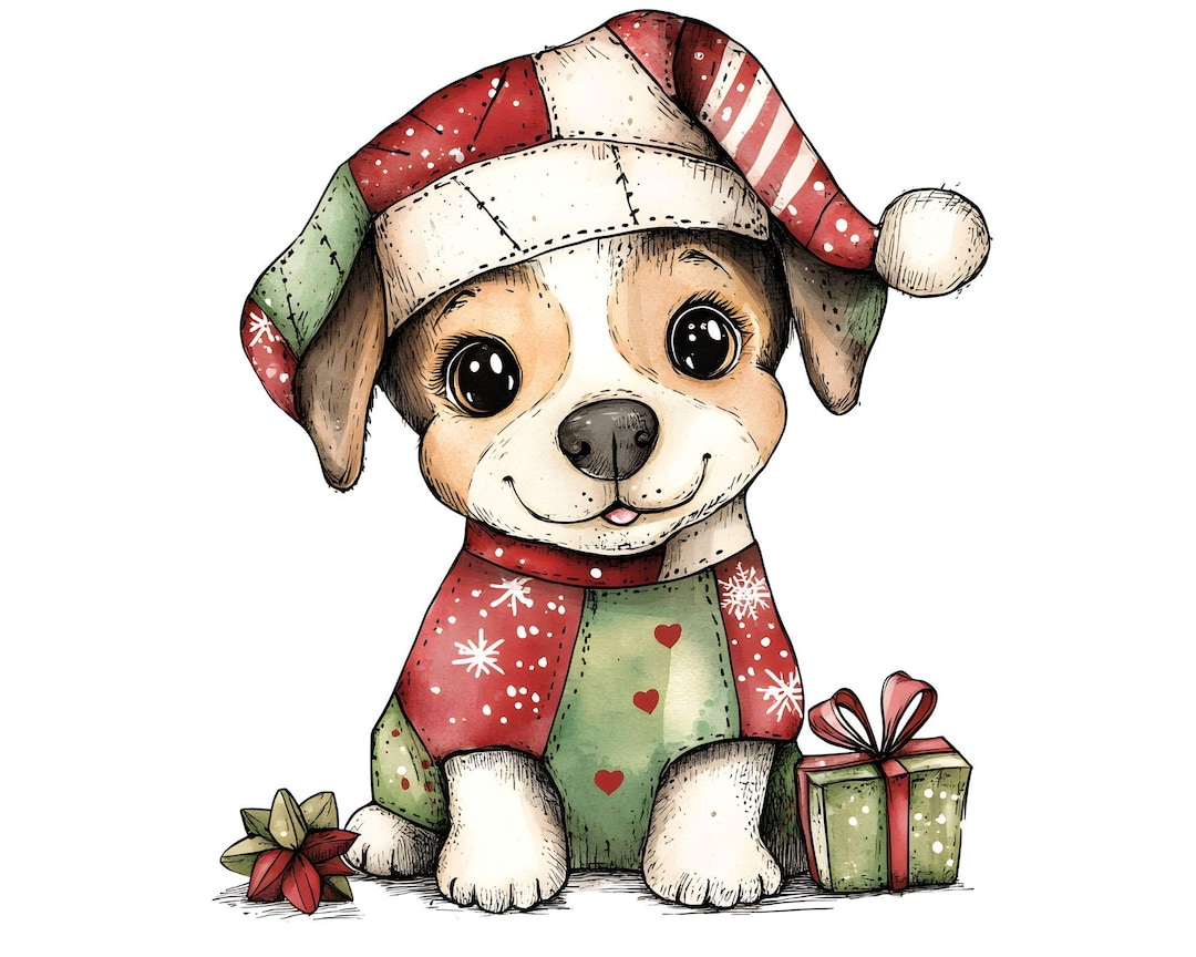 Cute Christmas Dog Clipart, 14 JPG, Whimsical Xmas Clip Art, Paper ...