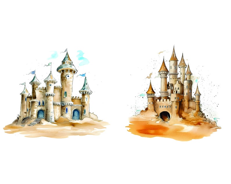Watercolor Sandcastle Clipart 14 JPG Sand Castle Clipart - Etsy
