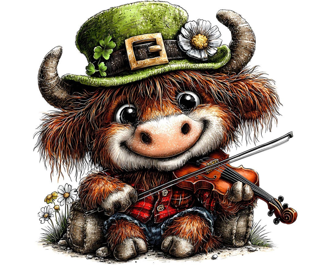 St. Patrick’s Day Highland Cow Watercolor Clipart – 24 JPG | Vibrant ...
