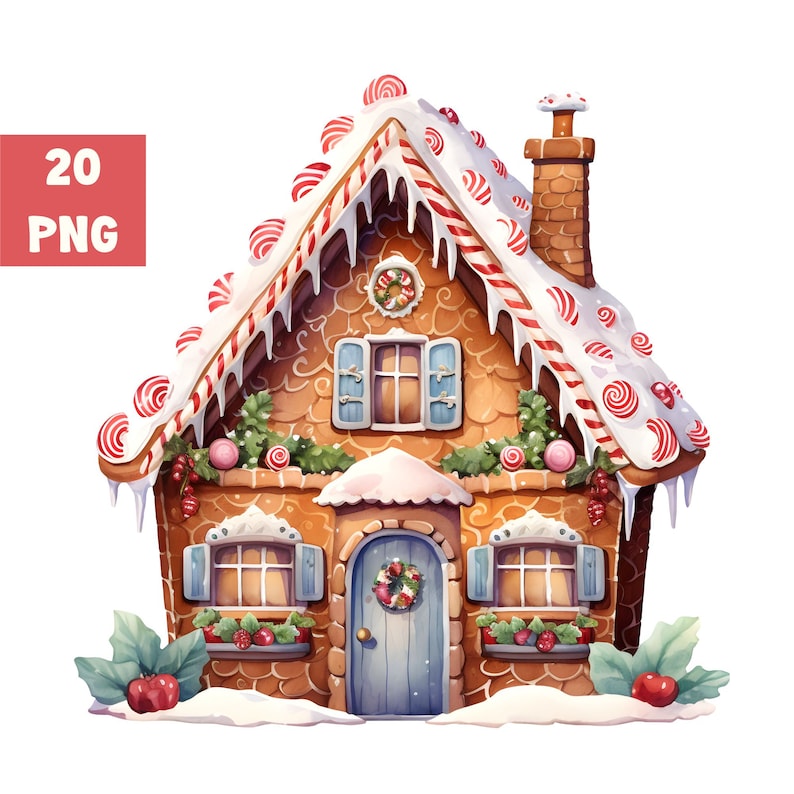 Watercolor Gingerbread House Clipart PNG Christmas Clipart - Etsy