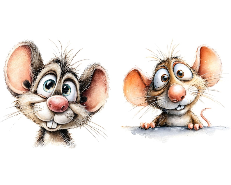 Funny Mouse Watercolor Clipart: Whimsical Animal Art (digital Download ...