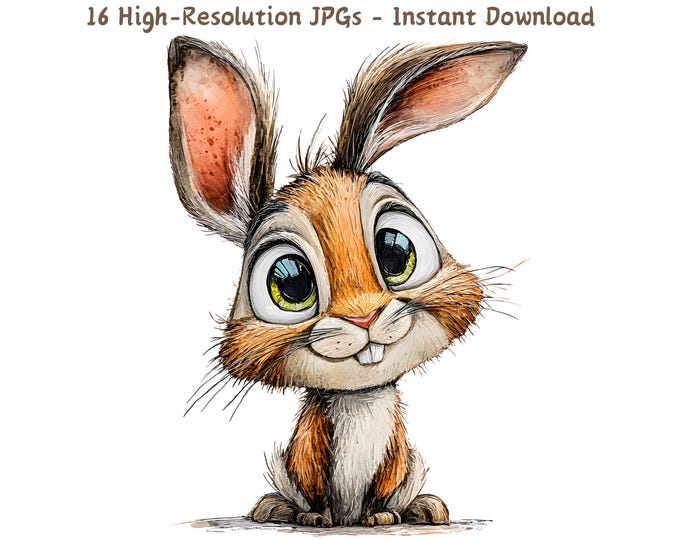 Funny Bunny Clipart 20 Png, Cute Caricature Pets, Quirky Rabbit ...