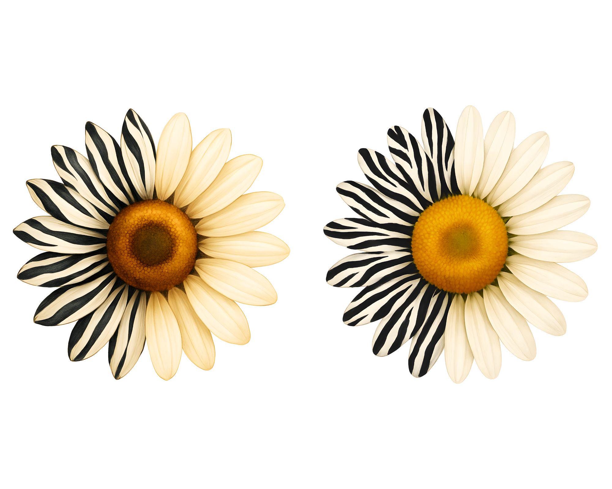 Zebra Print Daisy Clipart: Watercolor Floral 24 PNG Bundle (digital ...