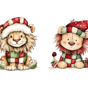 Cute Christmas Lion Clipart, 14 JPG, Whimsical Xmas Clip Art, Paper ...