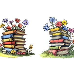 Watercolor Book Stack Clipart: Hand-drawn Flowers (JPG Files) - Etsy