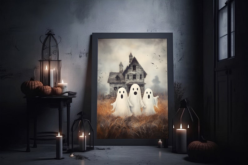 Ghost Wall Art Print, Cute Ghost Decor, Halloween Printable, Ghost ...