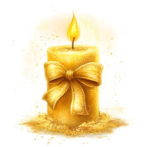 Golden Candle Clipart, 16 JPG, Watercolor Christmas Candle, Card Making ...