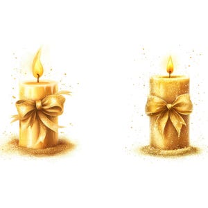 Golden Candle Clipart, 16 JPG, Watercolor Christmas Candle, Card Making ...