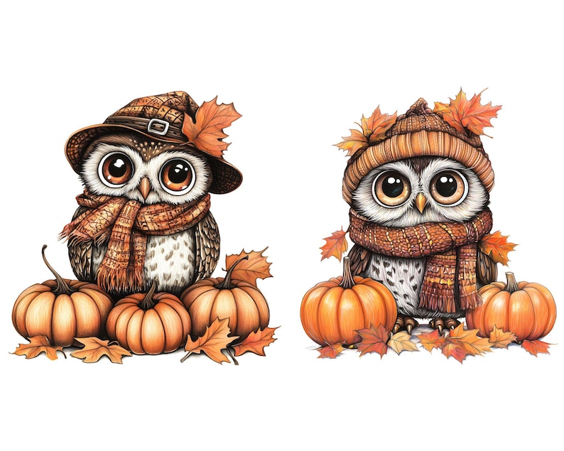Autumn Owl Clipart, Fall Pumpkin, Maple Leaves (digital Download) - Etsy