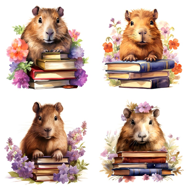 Capybara Sitting on A Stack of Books Clipart 16 Jpgs - Etsy