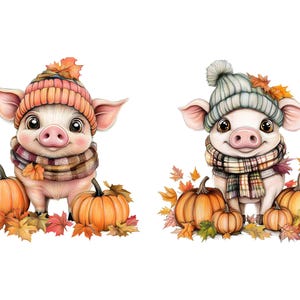 Autumn Pig Clipart, 14 JPG, Cute Fall Clip Art, Paper Crafting, Card ...