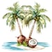 Palm Tree With Coconut Clipart, 12 JPG, Watercolor Tropical Clip Art ...