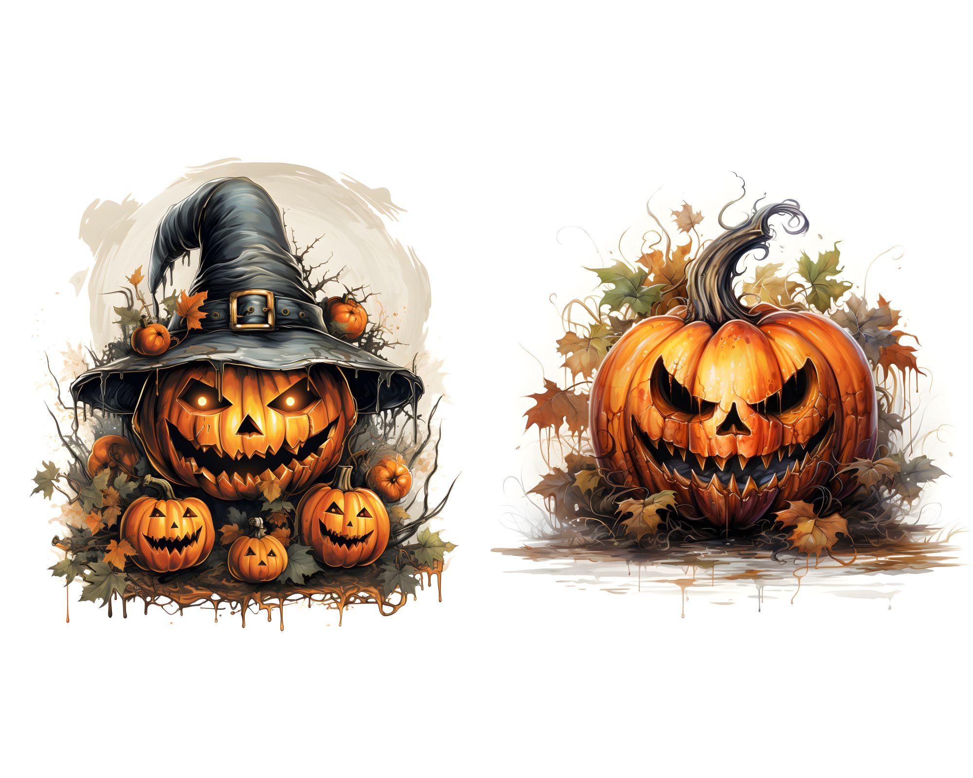 Halloween Scary Pumpkin Clipart, 14 Jpgs, Halloween Pumpkin, Watercolor ...